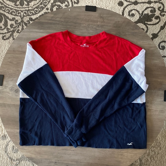 Hollister | Tops | Red White And Blue Stripped Cropped Long Sleve ...